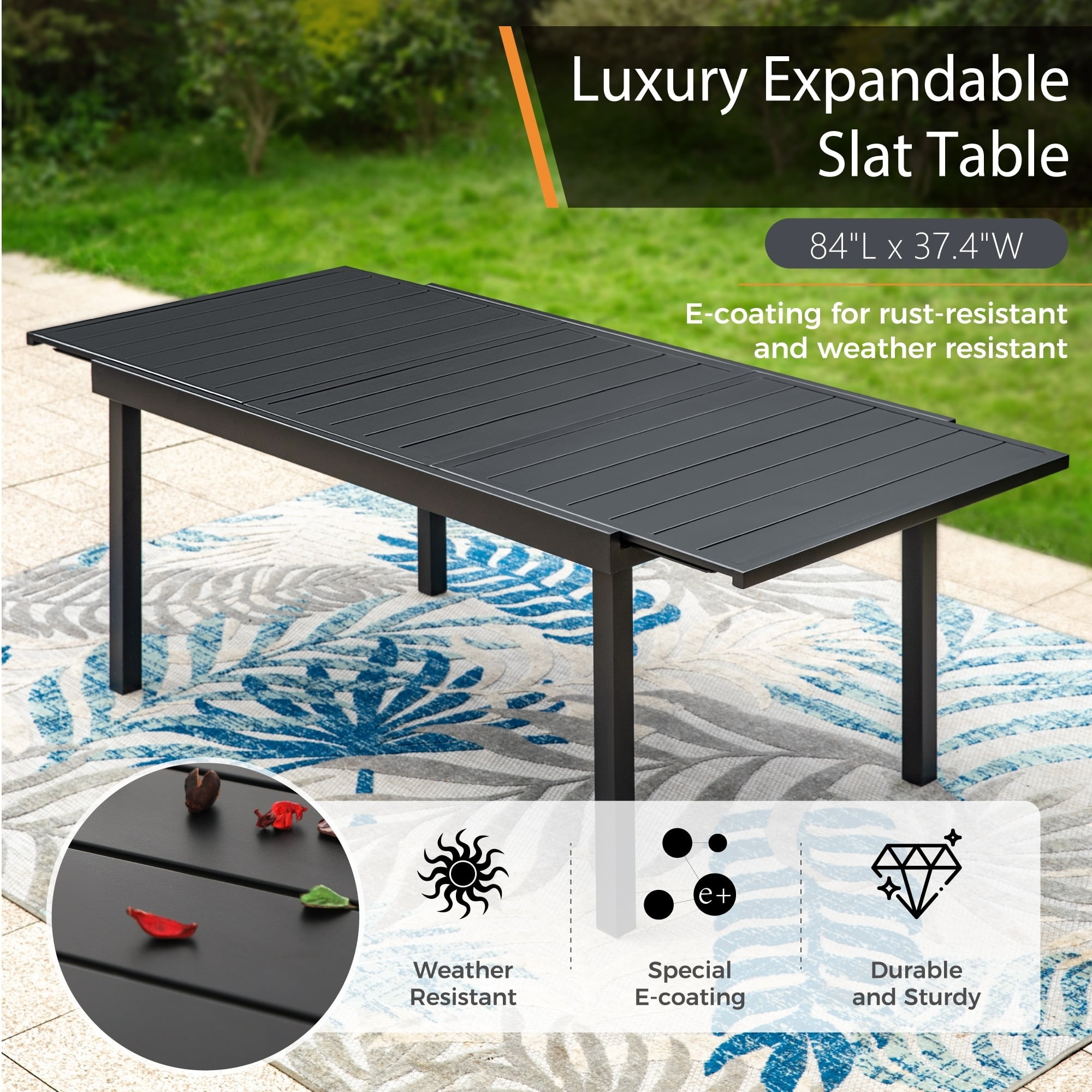 Expandable Rectangular Outdoor Dining Table, Adjustable Metal Patio ...