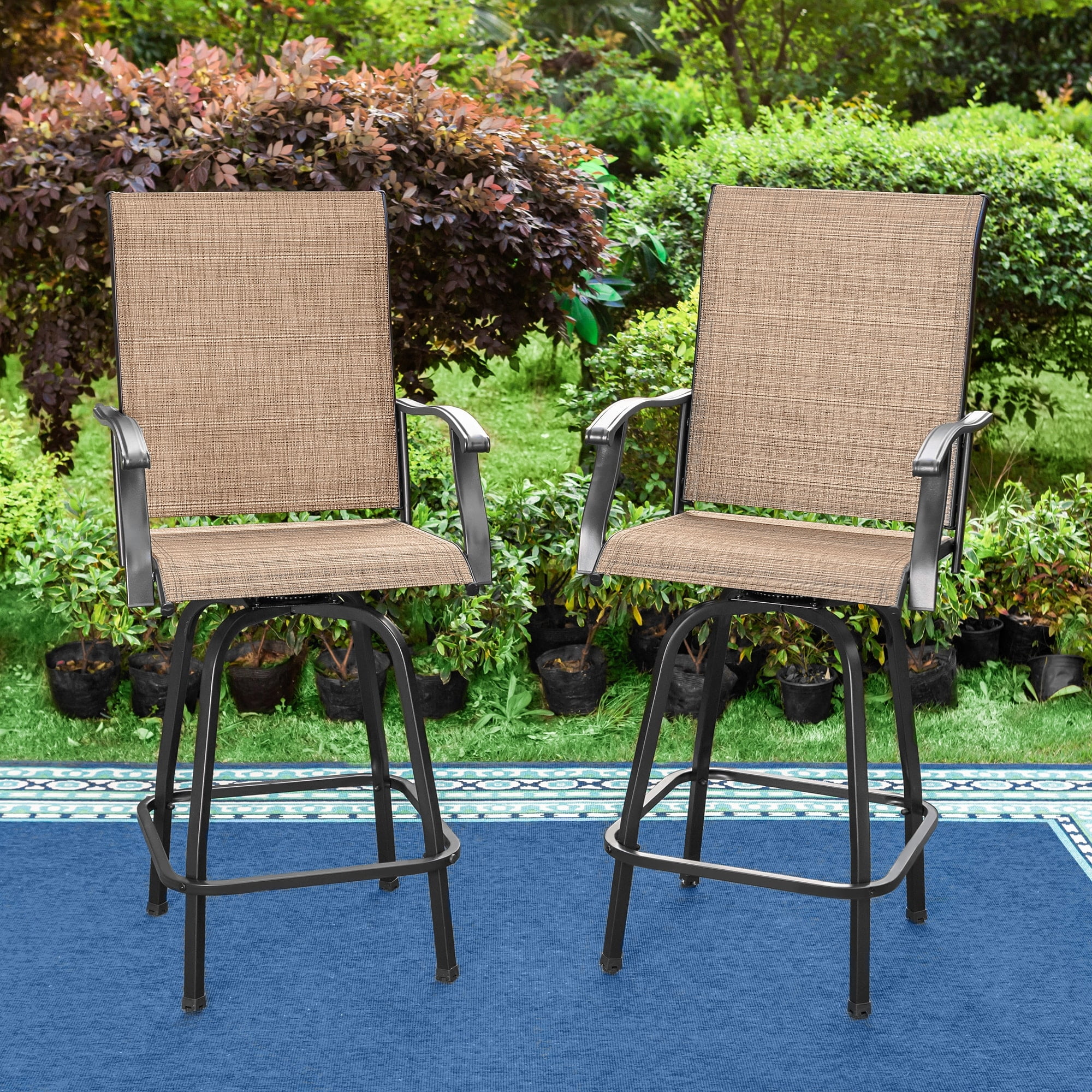 MAISON ARTS Outdoor All-Weather Swivel Patio Bar Stools With Arms(Set ...