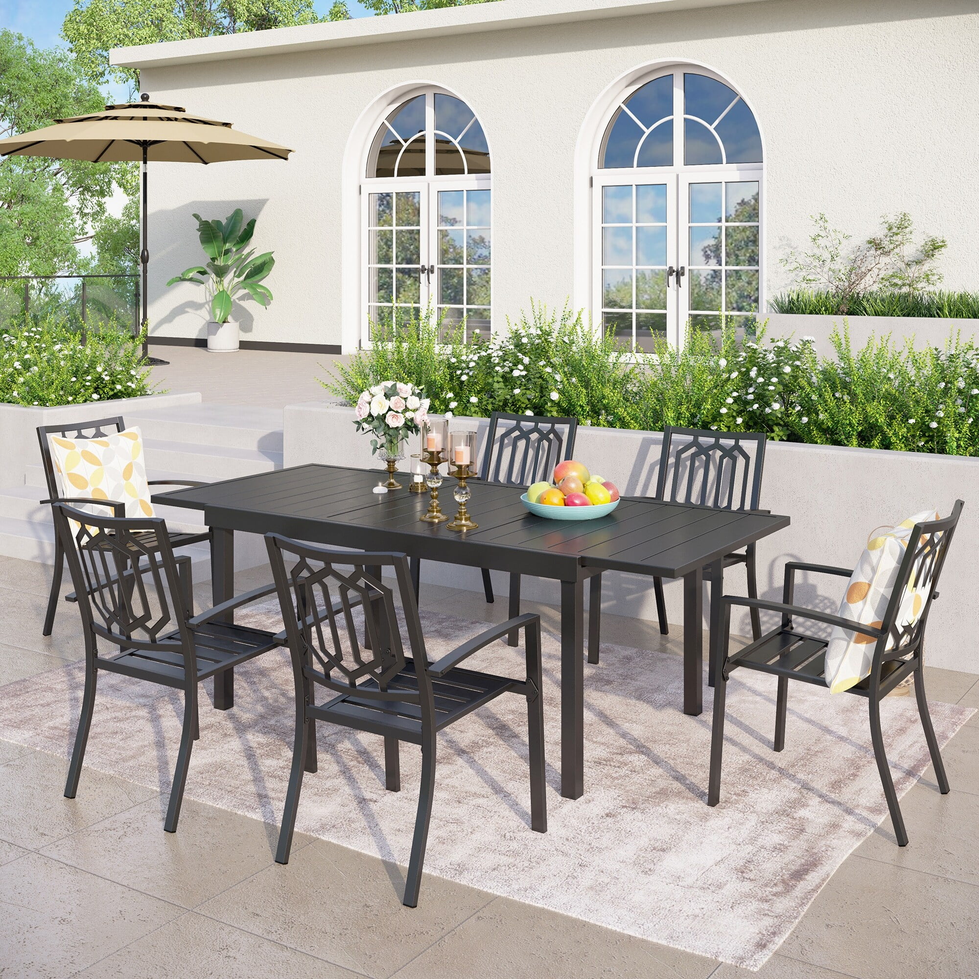 MAISON ARTS Outdoor Patio Dining Set with Steel Stackable Chairs and ...