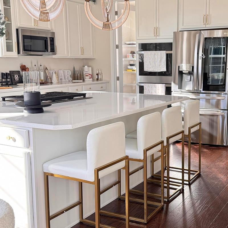 MAISON ARTS Off White Bar Stools, 24 Inch Counter Height Barstools with ...