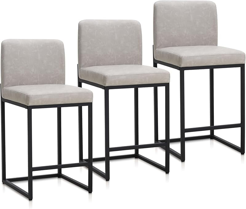 MAISON ARTS Off White Bar Stools, 24 Inch Counter Height Barstools with ...