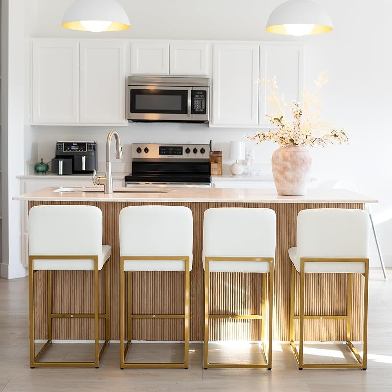 MAISON ARTS Off White Bar Stools, 24 Inch Counter Height Barstools with ...