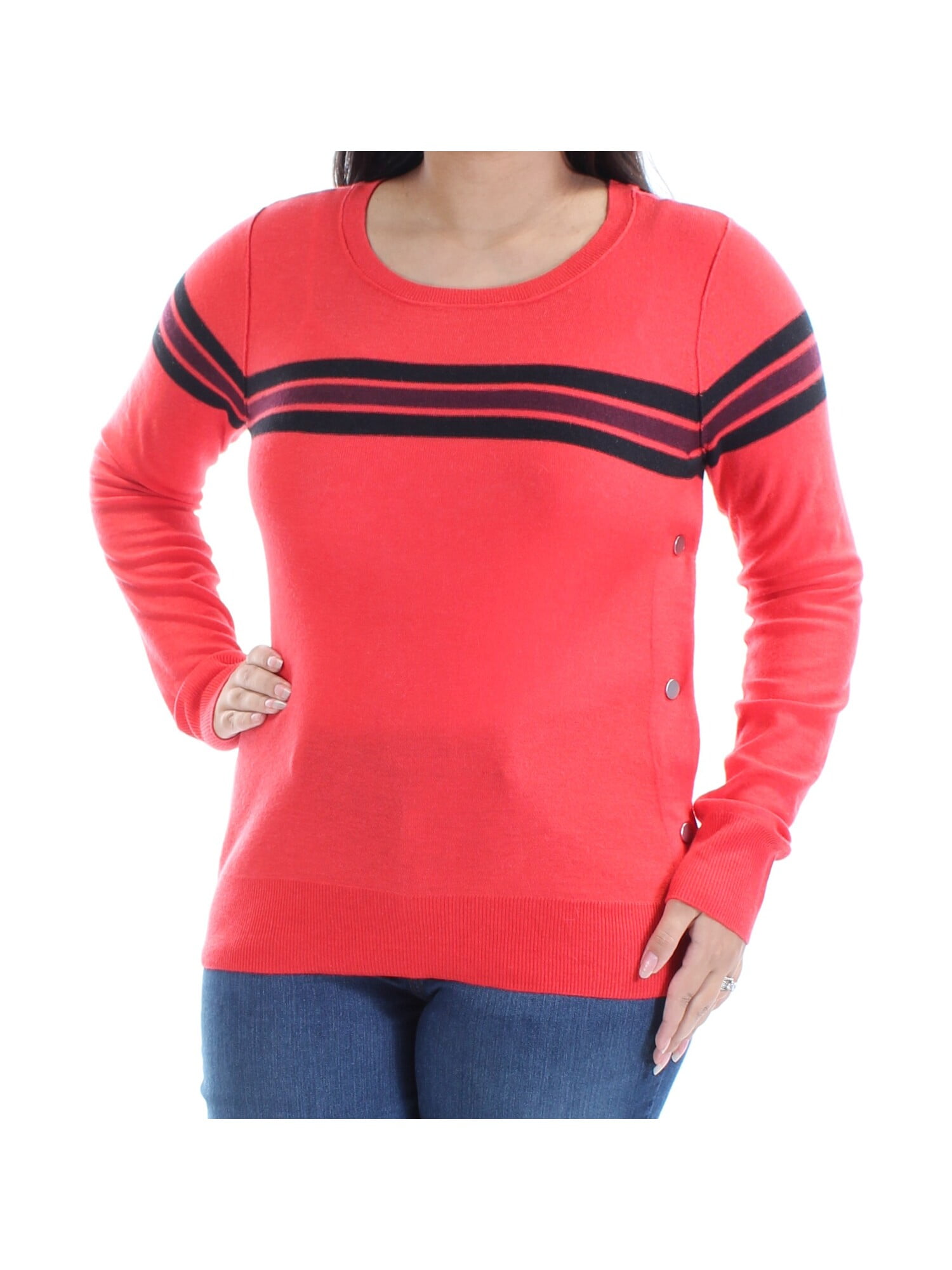 MAISON JULES Womens Coral Sheer Jewel Neck Top L - Walmart.com