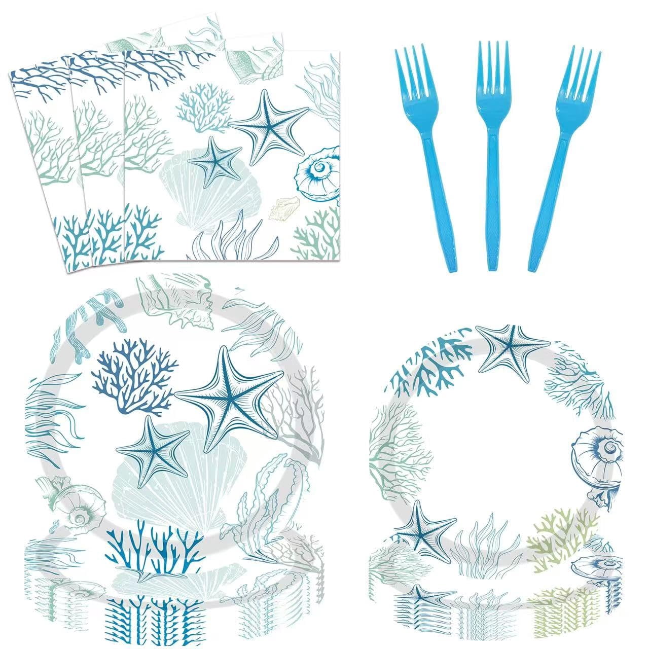 MAJCL 120Pcs SeashellITSC Paper Plates & Napkins Set | Under The Sea ...