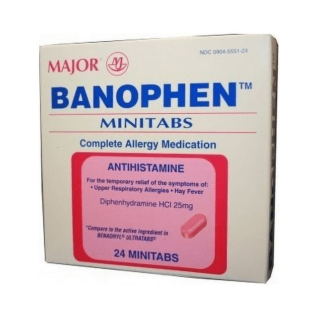 Major Banophen Antihistamine / Allergy Relief Diphenhydramine HCl 25 mg ...