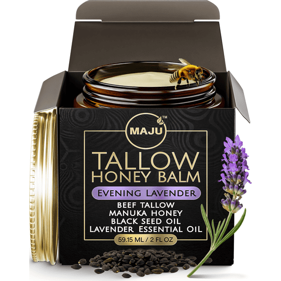 MAJU's Black Seed Manuka Tallow, 2 Fl Oz, Evening Lavender, Grass Fed Beef Tallow Balm, Deeply ...