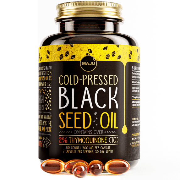 Maju Superfoods Black Seed Oil Capsules, 1.5%+ Thymoquinone, Cold ...