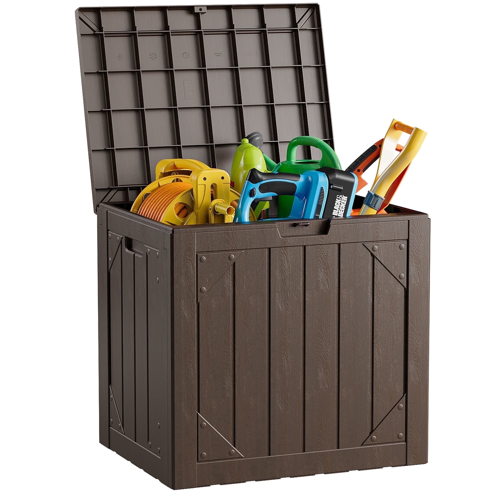 WASUHE 30 Gallon Resin Deck Box Waterproof UV Resistant Lockable ...