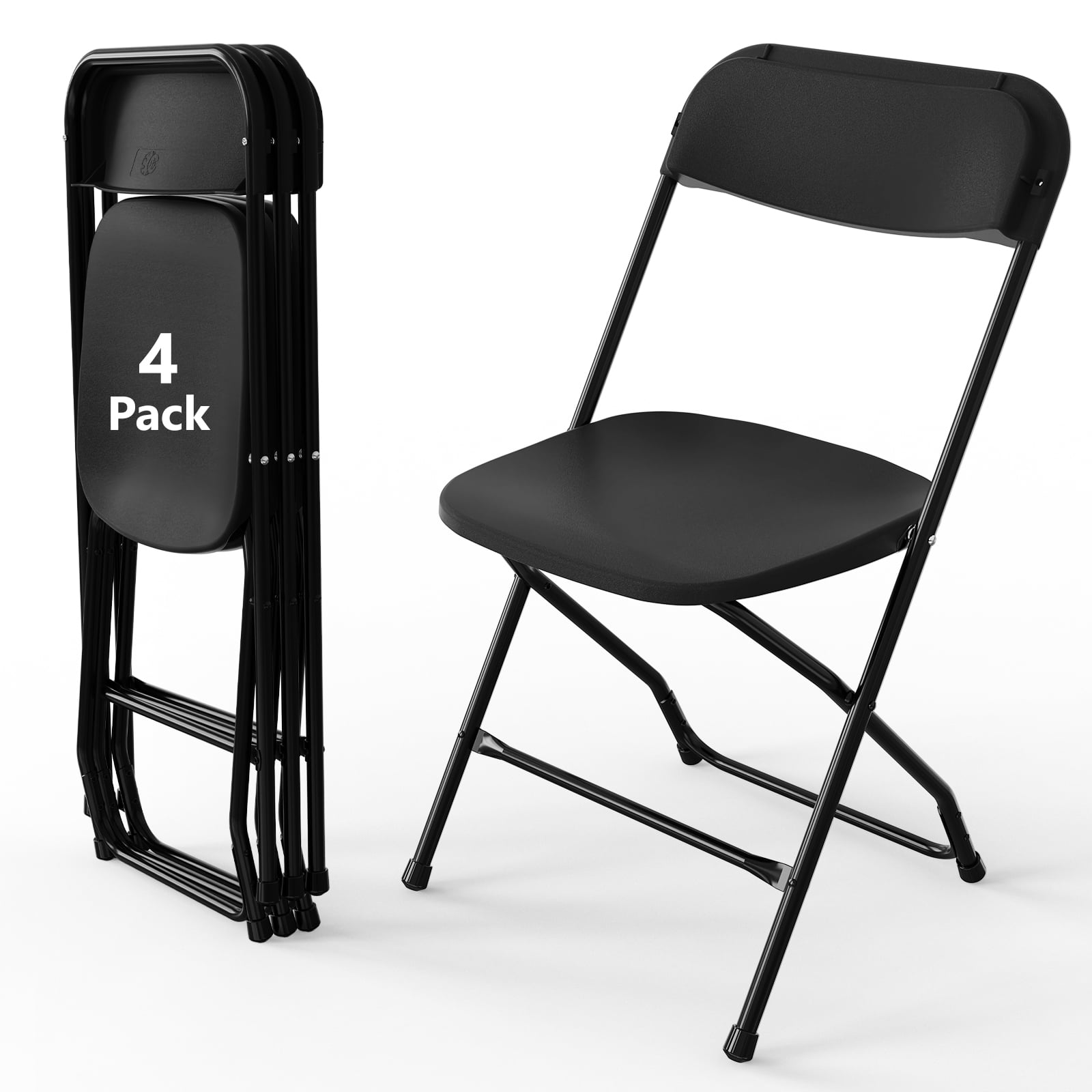 WASUHE 4 Pack Black Plastic Folding Chairs, Indoor Outdoor Portable ...