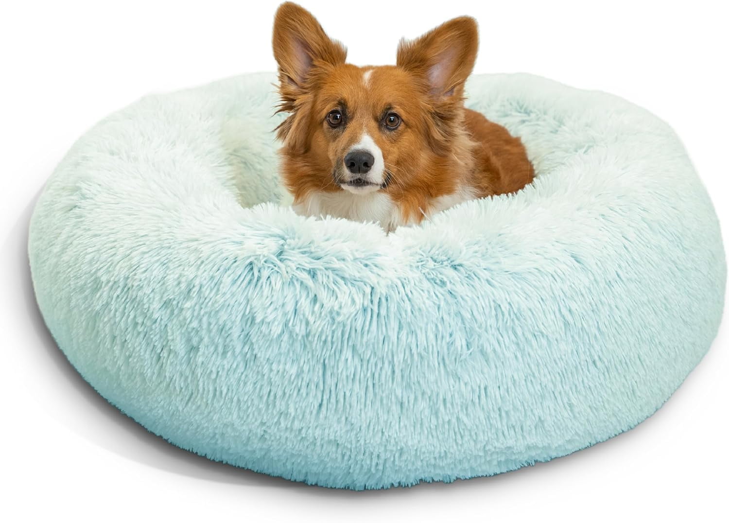 MAKEGELD Original Calming Donut Dog and Cat Bed, Shag Faux Fur, Taupe ...