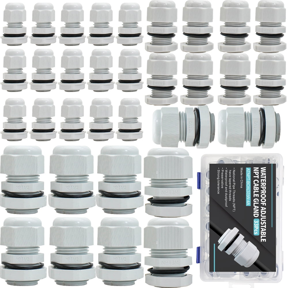 MAKERELE Cable Gland 33 Pack Plastic Waterproof Cable Connector NPT ...