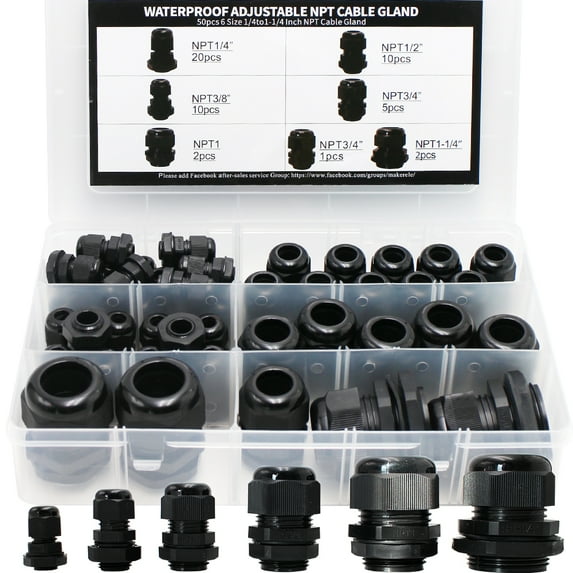 MAKERELE Cord Grip Cable Glands Kit for NPT Waterproof Nylon Strain ...