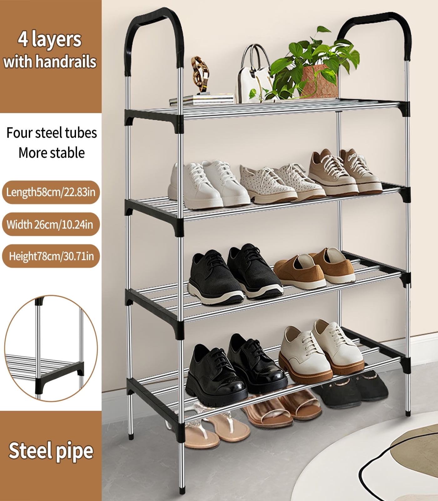 4-Tier Shoe Rack Storage, Metal Shoe Organizer Stand for Entryway, Set ...