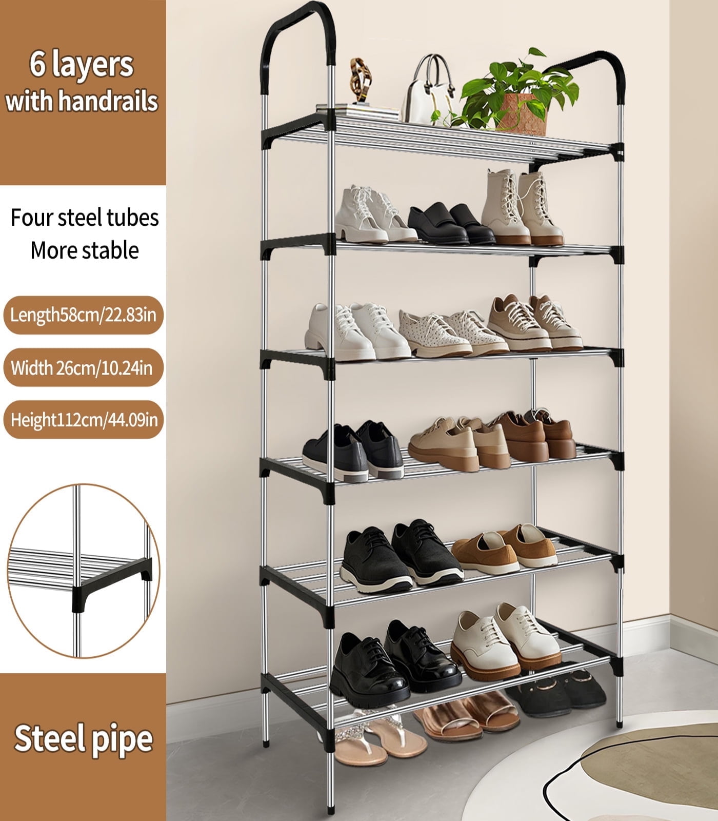 6-Tier Shoe Rack Storage, Metal Shoe Organizer Stand for Garage ...