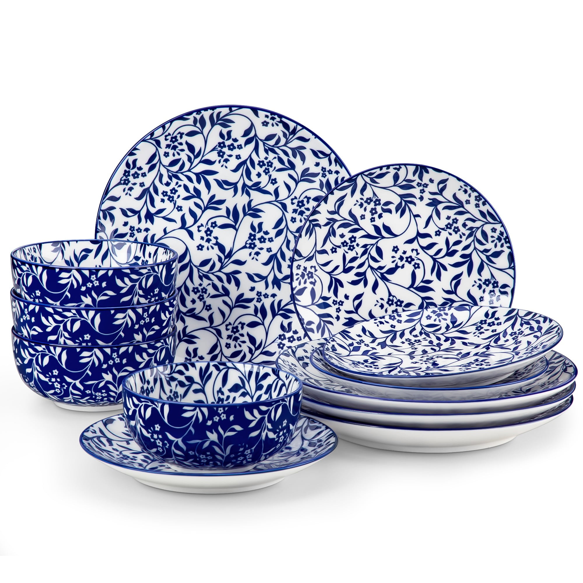 MALACASA 12 Pieces Dinnerware Sets, Porcelain Plates and Bowls Set for ...