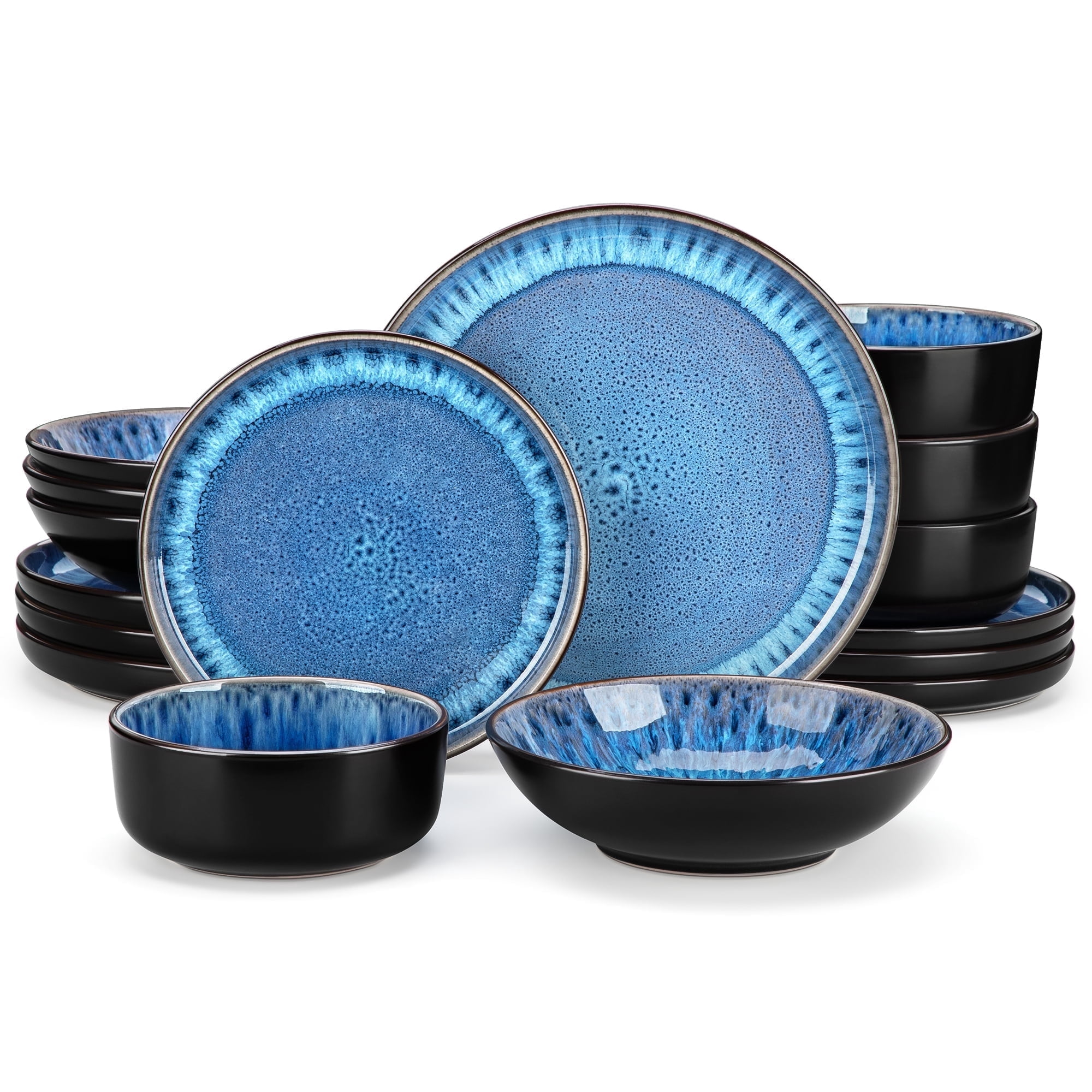 vancasso, 16 Piece Dinnerware Set, Stoneware Tableware Set For 4, Blue ...