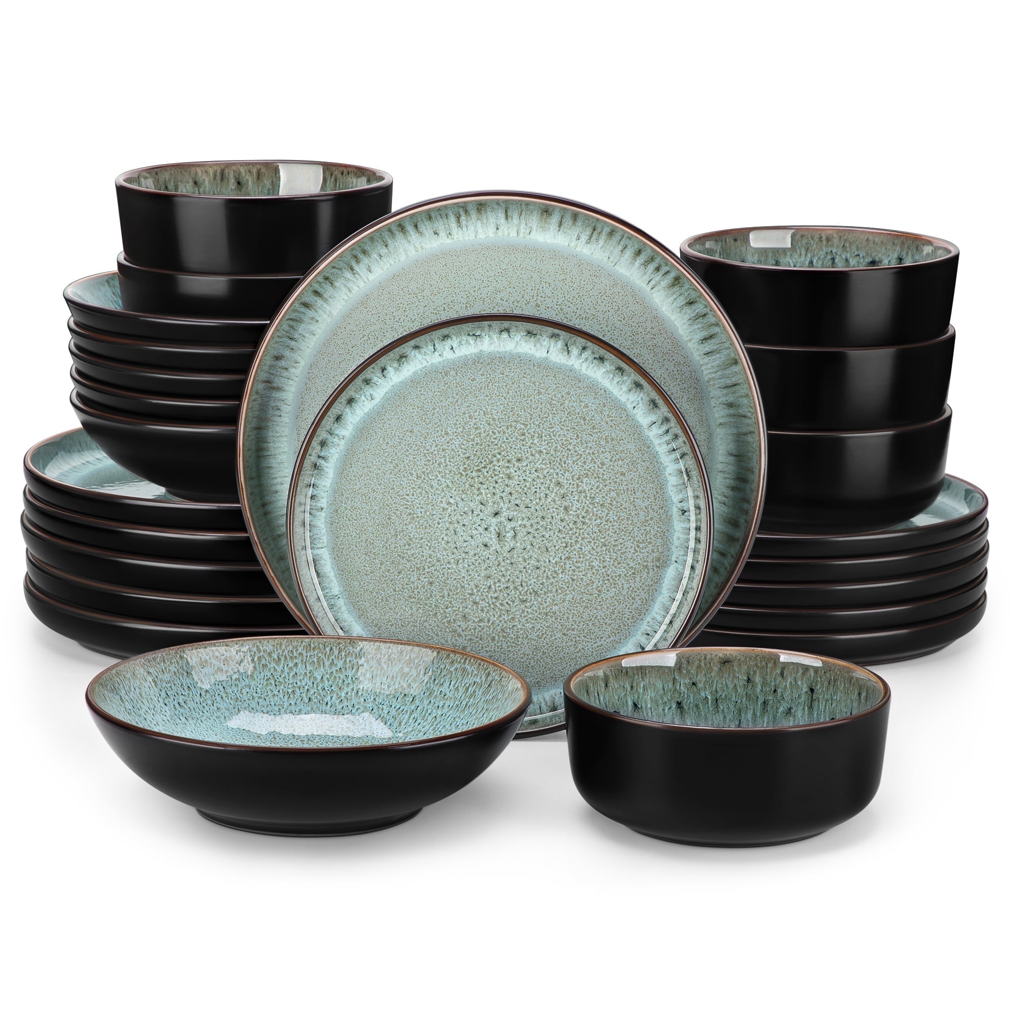 vancasso, 24 Piece Dinnerware Set, Stoneware Tableware Set For 6, Dark ...