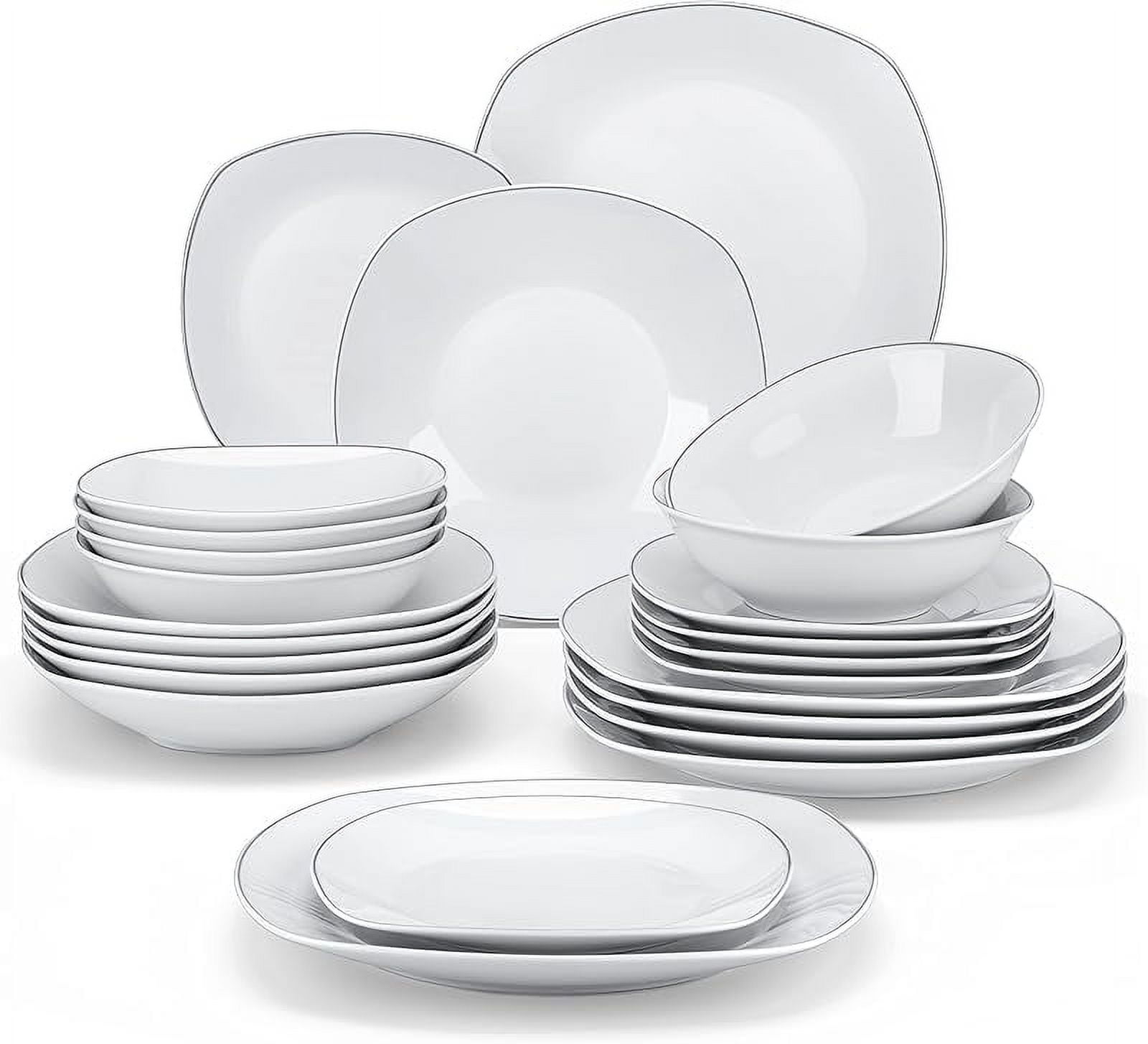MALACASA 24-Piece Gourmet Porcelain Dinnerware Sets, Modern White Round ...