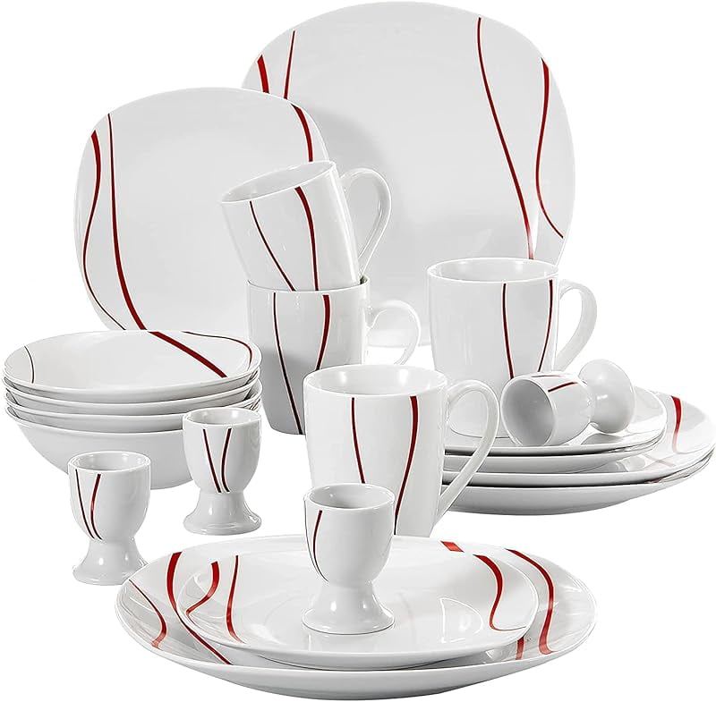 MALACASA 24-Piece Gourmet Porcelain Dinnerware Sets, Modern White Round ...