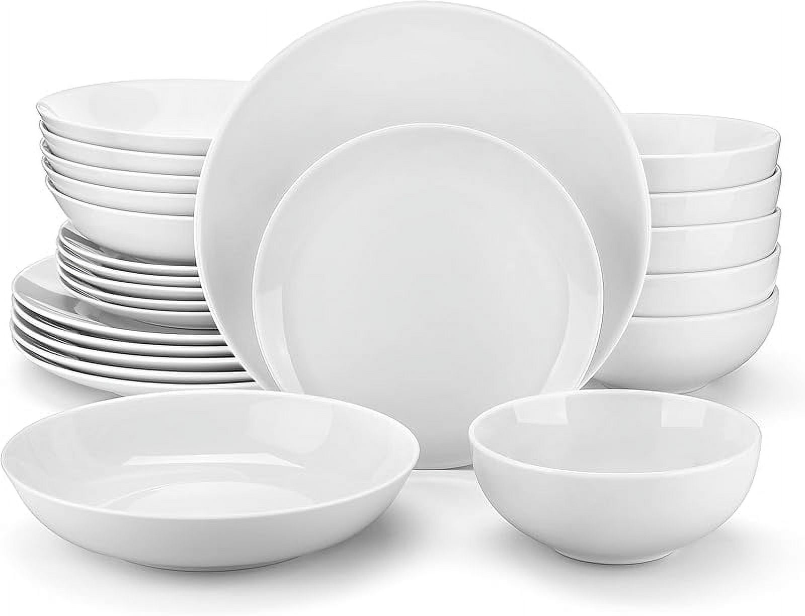 MALACASA 24-Piece Gourmet Porcelain Dinnerware Sets, Modern White Round ...