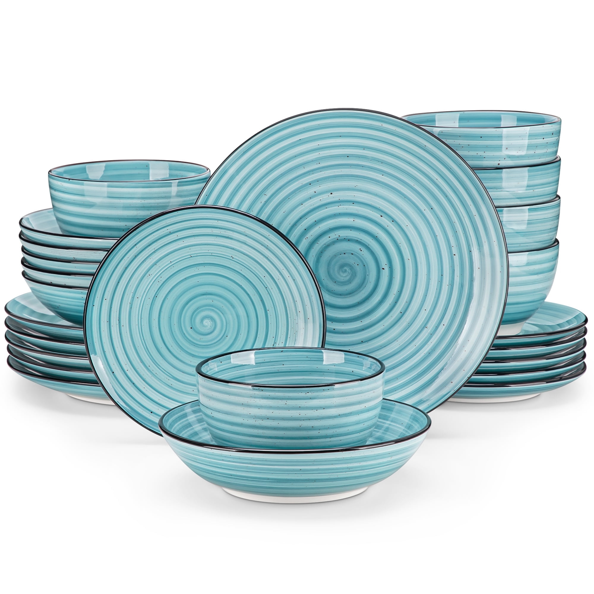 MALACASA 24 pcs Dinnerware Sets, Plates and Bowls Set for 6, Stoneware ...