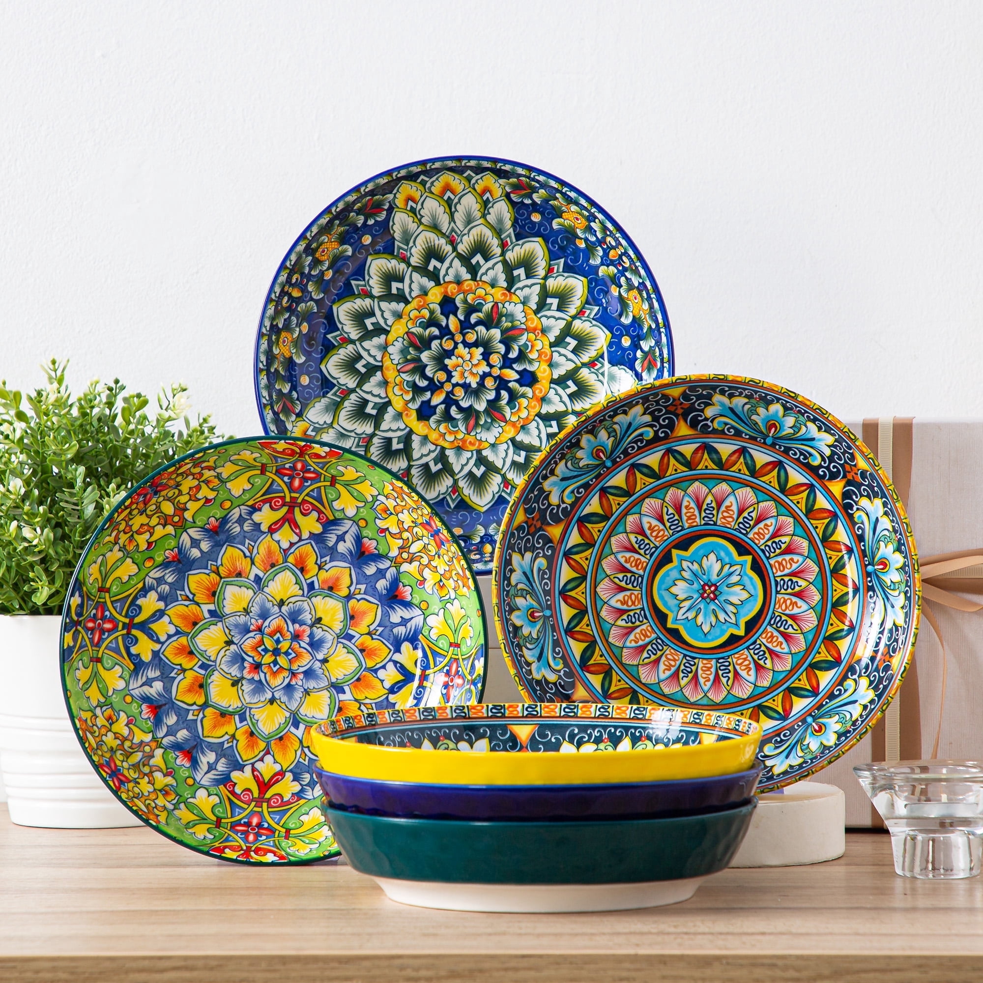 MALACASA 6 Piece 32oz Pasta Soup, Porcelain Tableware Dishes Set ...