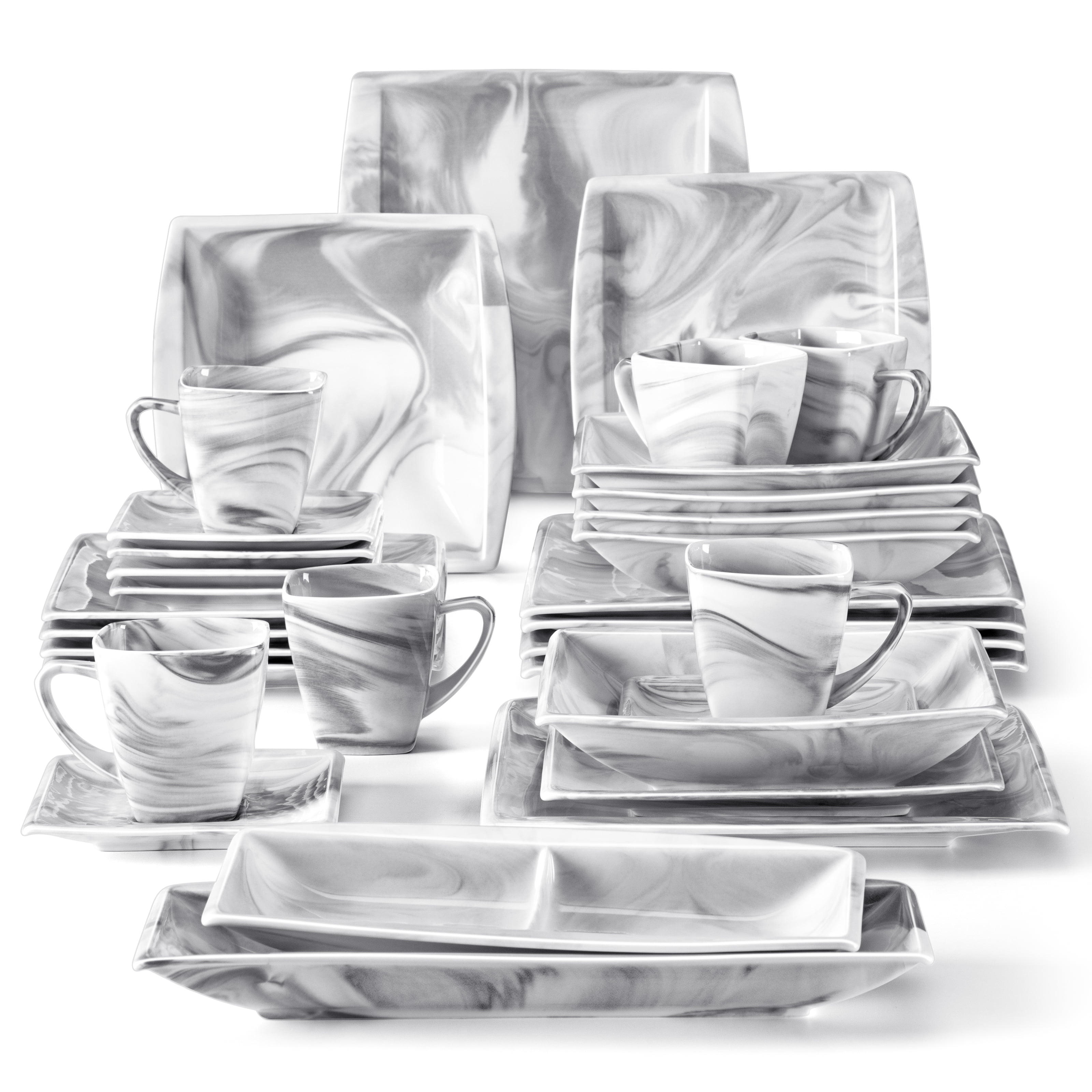 MALACASA Dinnerware Sets, Porcelain Dinner Set for 6, 32-Piece Square ...