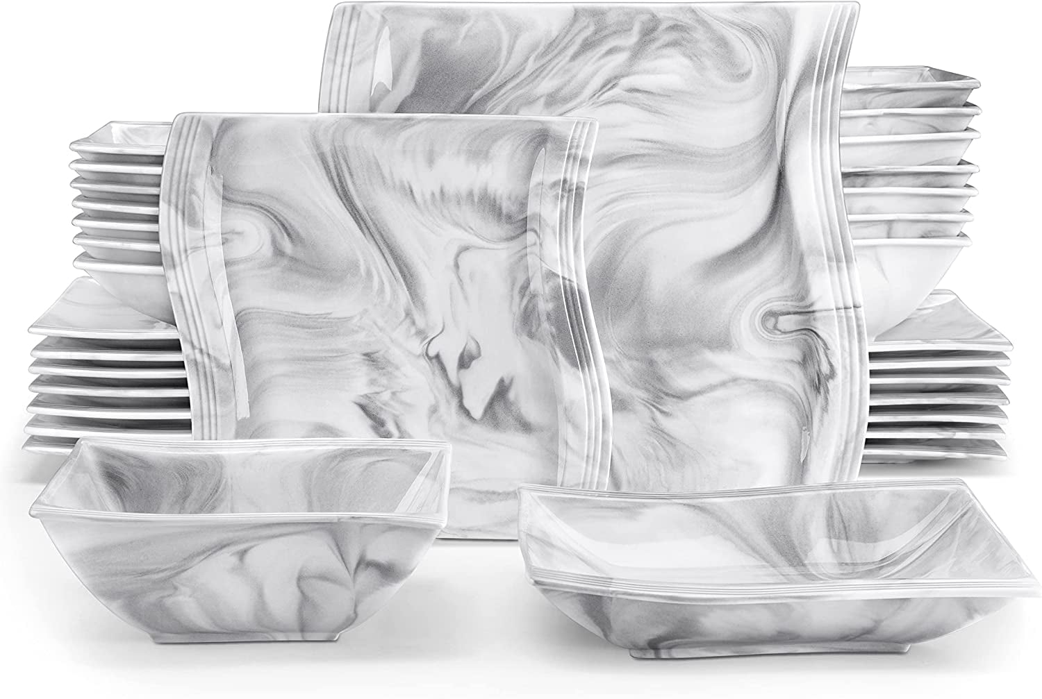 MALACASA Ivory White Dinnerware Sets 30-Piece Porcelain Square ...