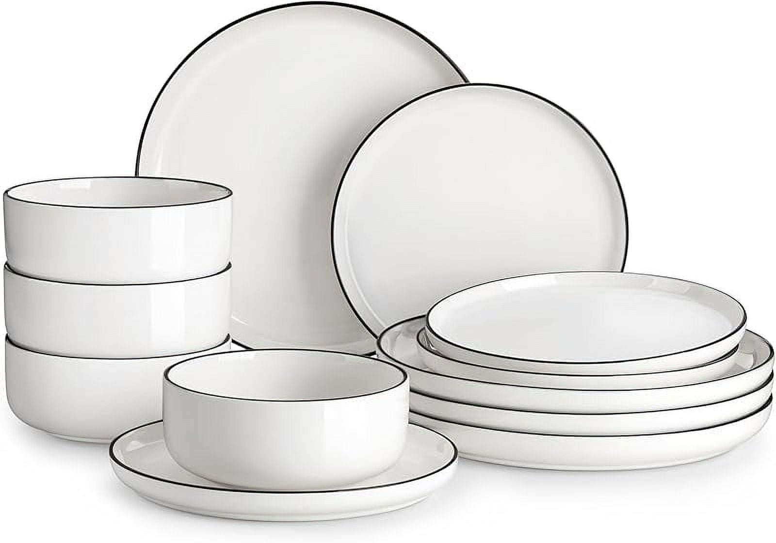 Plates and Bowls Sets, 12 Pieces Modern Porcelain Dinnerware Set for 4 ...