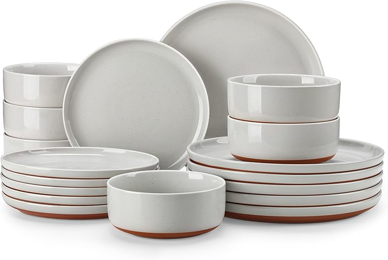MALACASA Plates and Bowls Sets, 12 Pieces Modern Stoneware Dinnerware ...