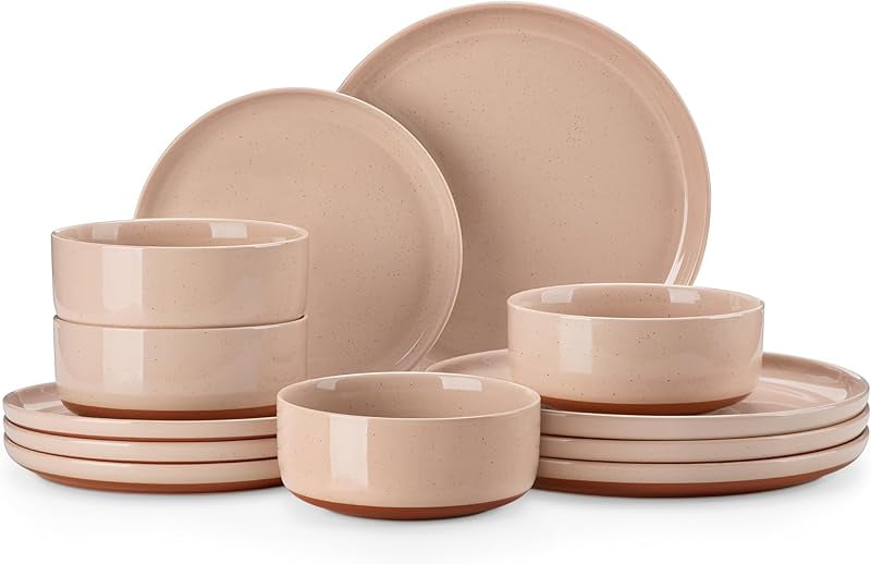 MALACASA Plates and Bowls Sets, 12 Pieces Modern Stoneware Dinnerware ...