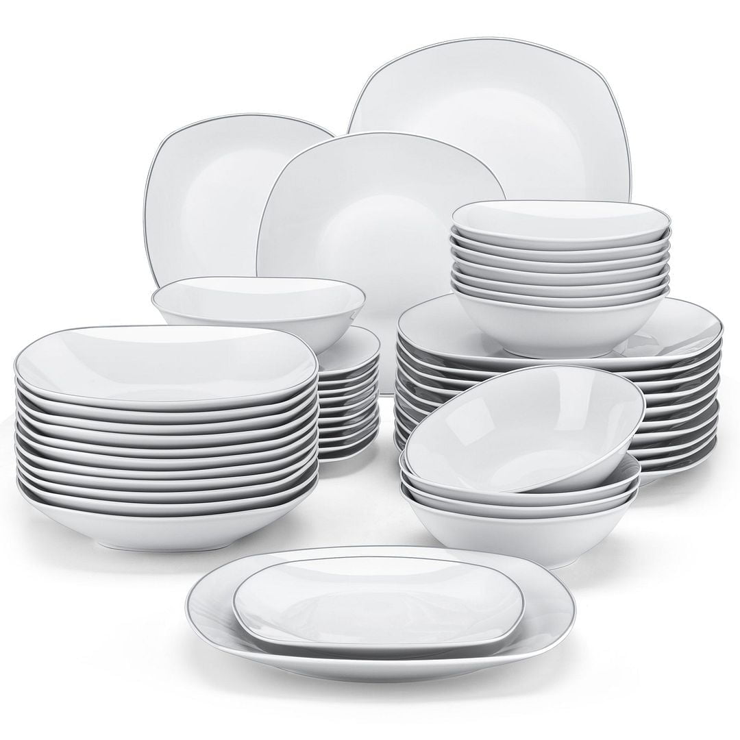 MALACASA Modern 48-Piece Porcelain Dinnerware Set, Round White Dishes ...