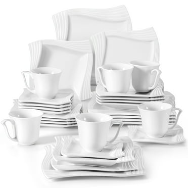 MALACASA, Series Elisa, 50-Piece Porcelain Dinnerware Set, White Dinner ...