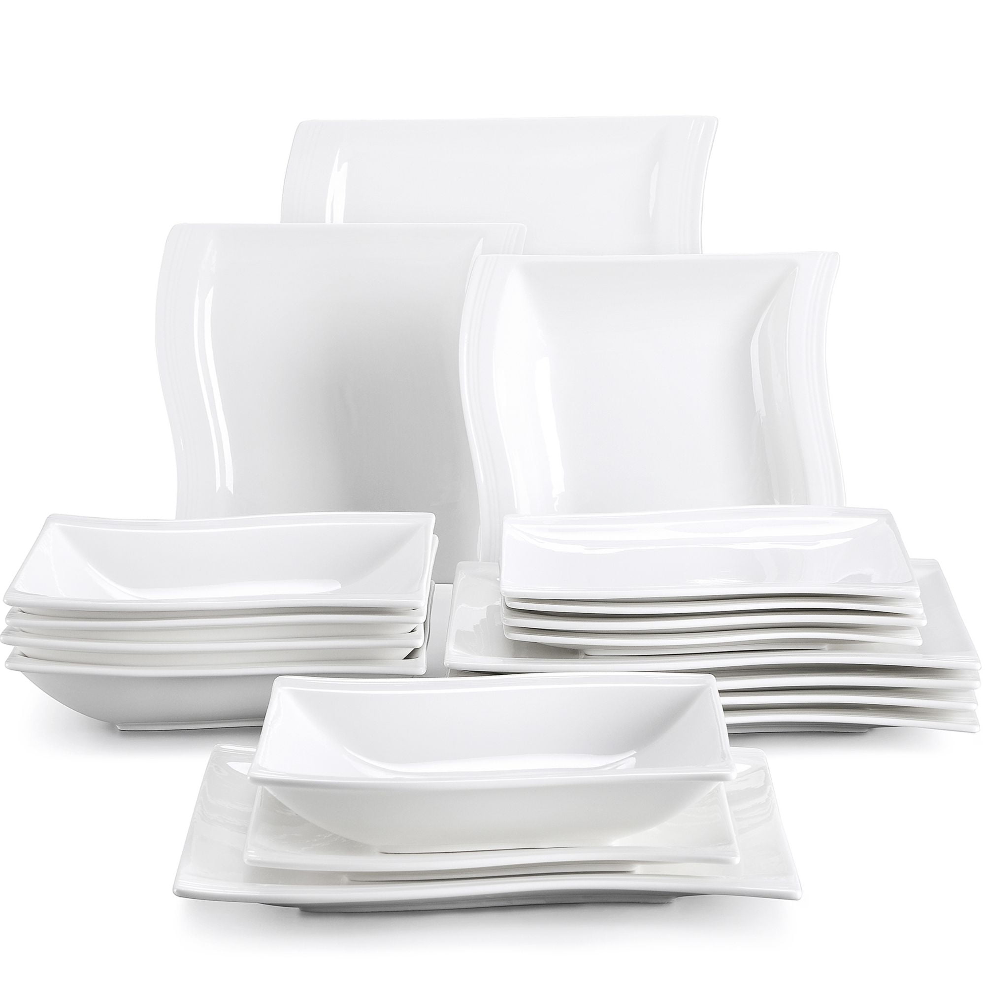 MALACASA, Series Flora, 18-Piece Dinner Sets Wave Shaped Ivory White ...