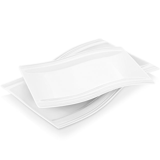 MALACASA, Series Flora, 2-Piece Porcelain Rectangular Plate Dinnerware ...