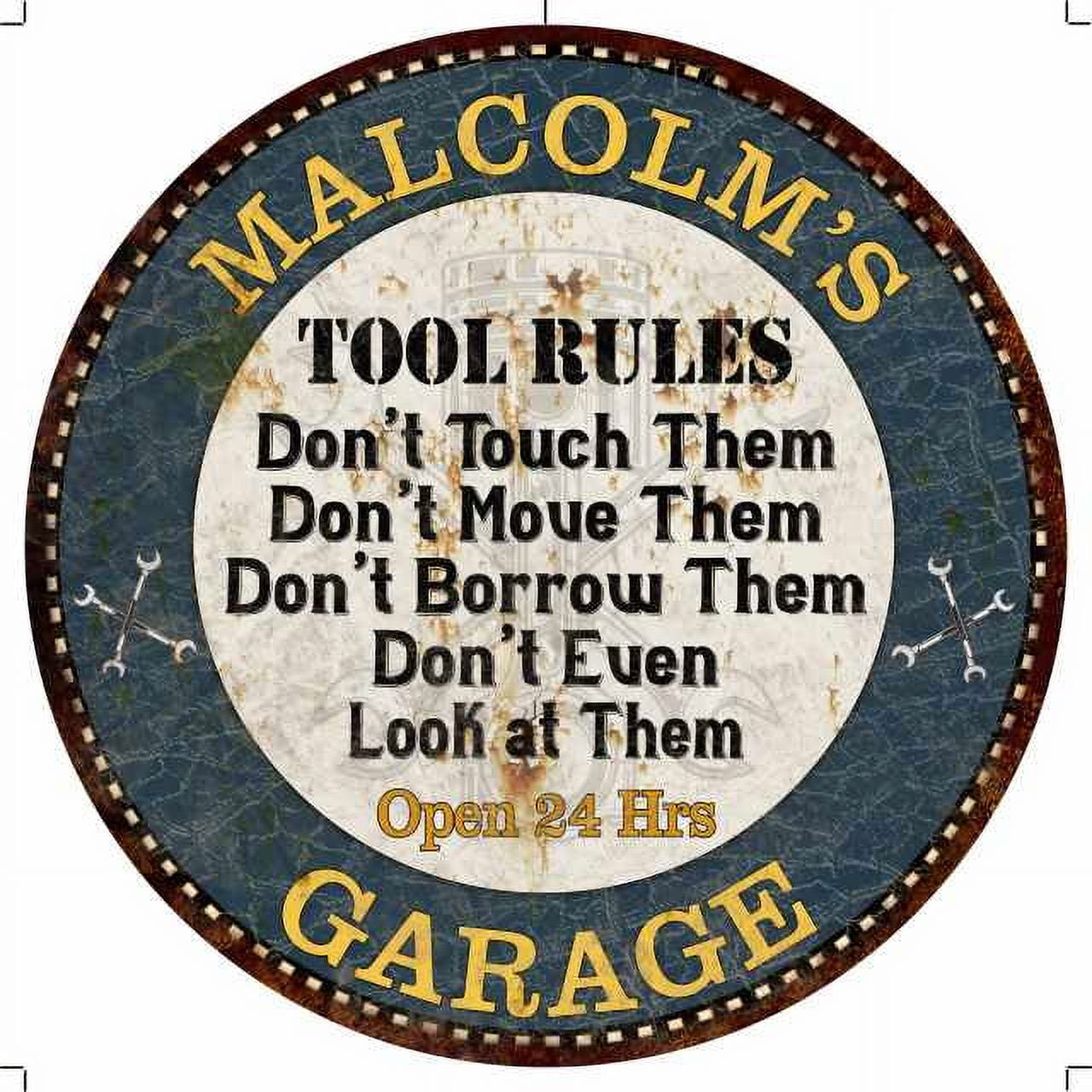 MALCOLM'S Garage Rules 12" Round Metal Sign Garage Wall Décor ...
