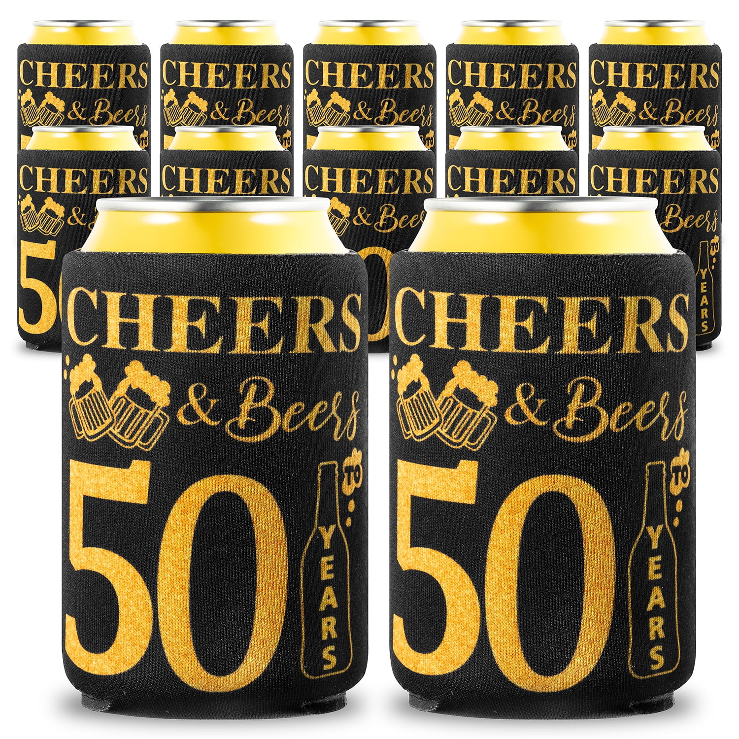 Mallmall6 12pcs 50th Happy Birthday Beer Can Sleeves Set Fifty Years