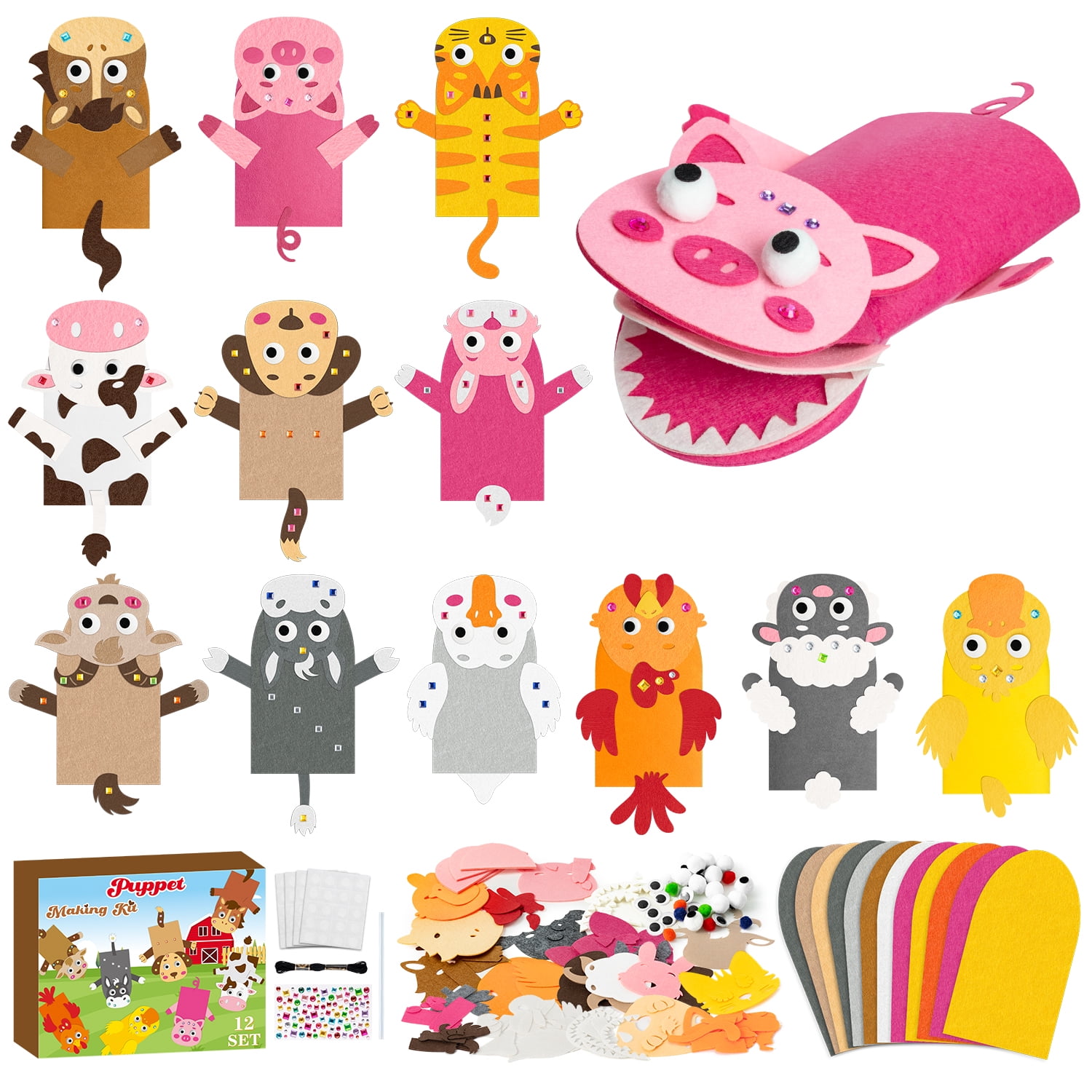 MALLMALL6 12pcs Making Farm Animals Puppet Craft Gift Box For Early ...