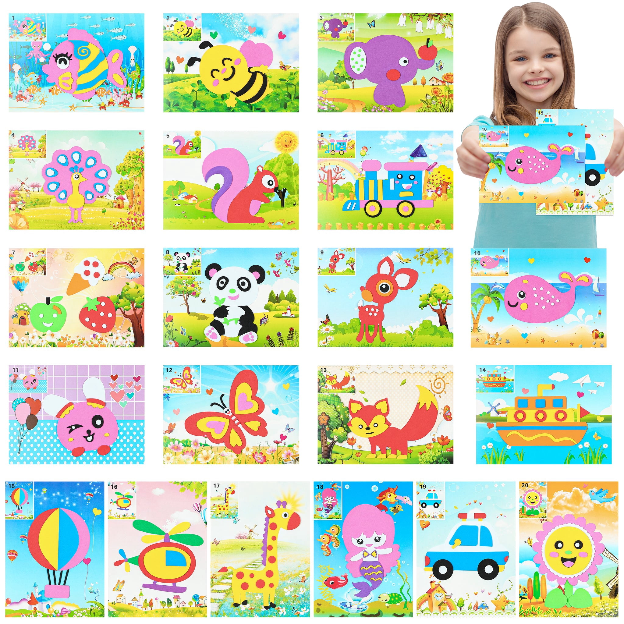 MALLMALL6 20Pcs Mosaic Sticker Art Kits for Kids DIY Mosaic Foam ...