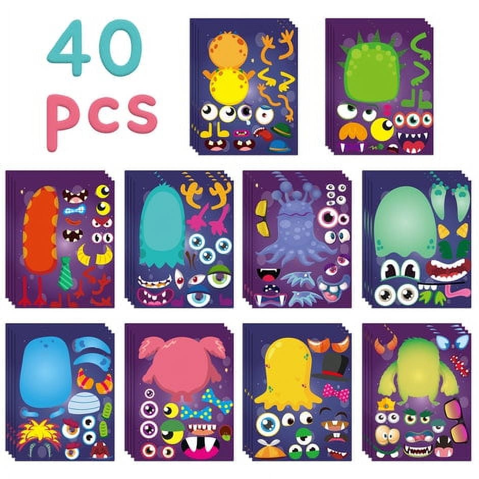 MALLMALL6 40Pcs Monsters Make a Face Stickers Sheets Birthday Halloween ...