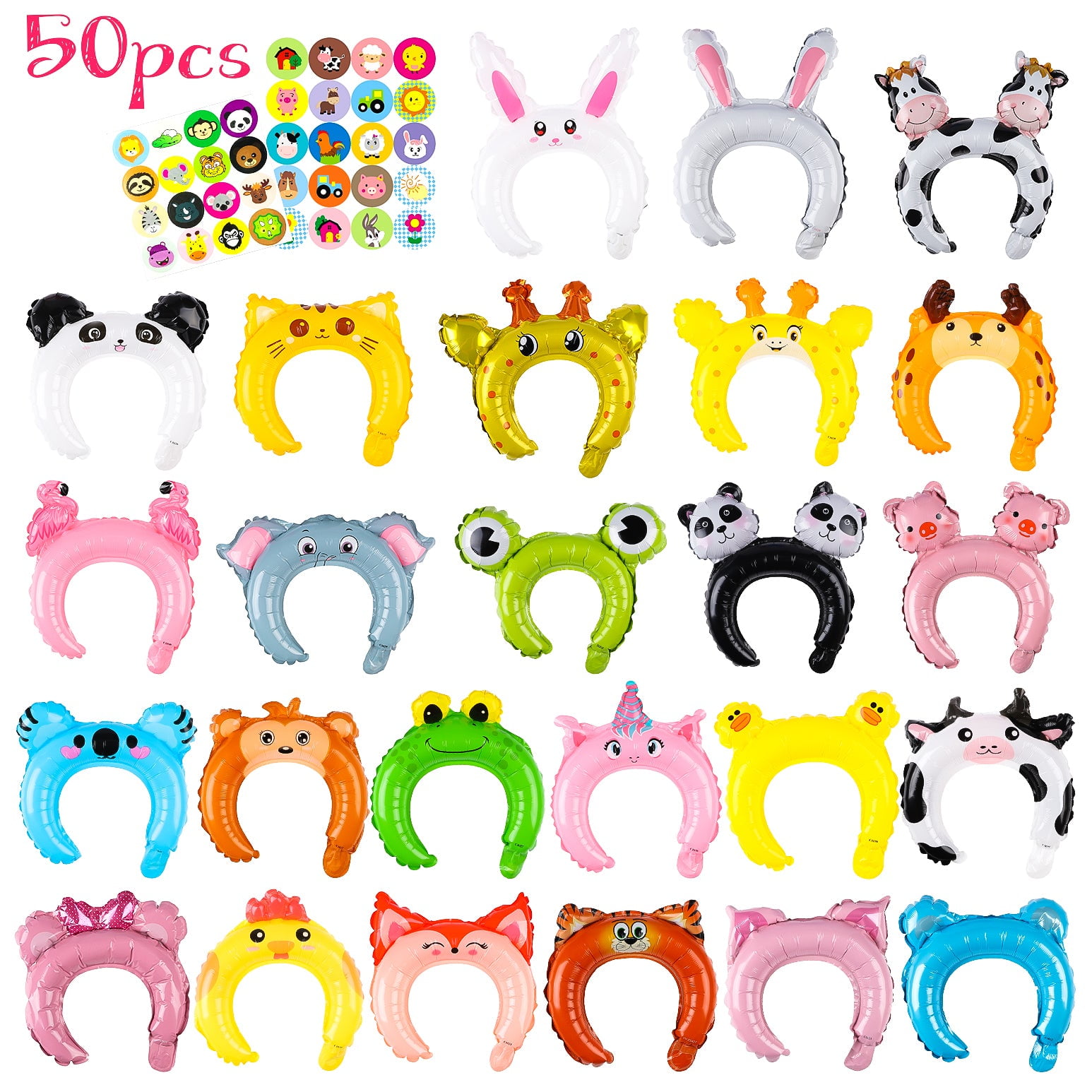 MALLMALL6 50p Zoo Animal Inflatable Headbands Wildlife Balloon Hair ...