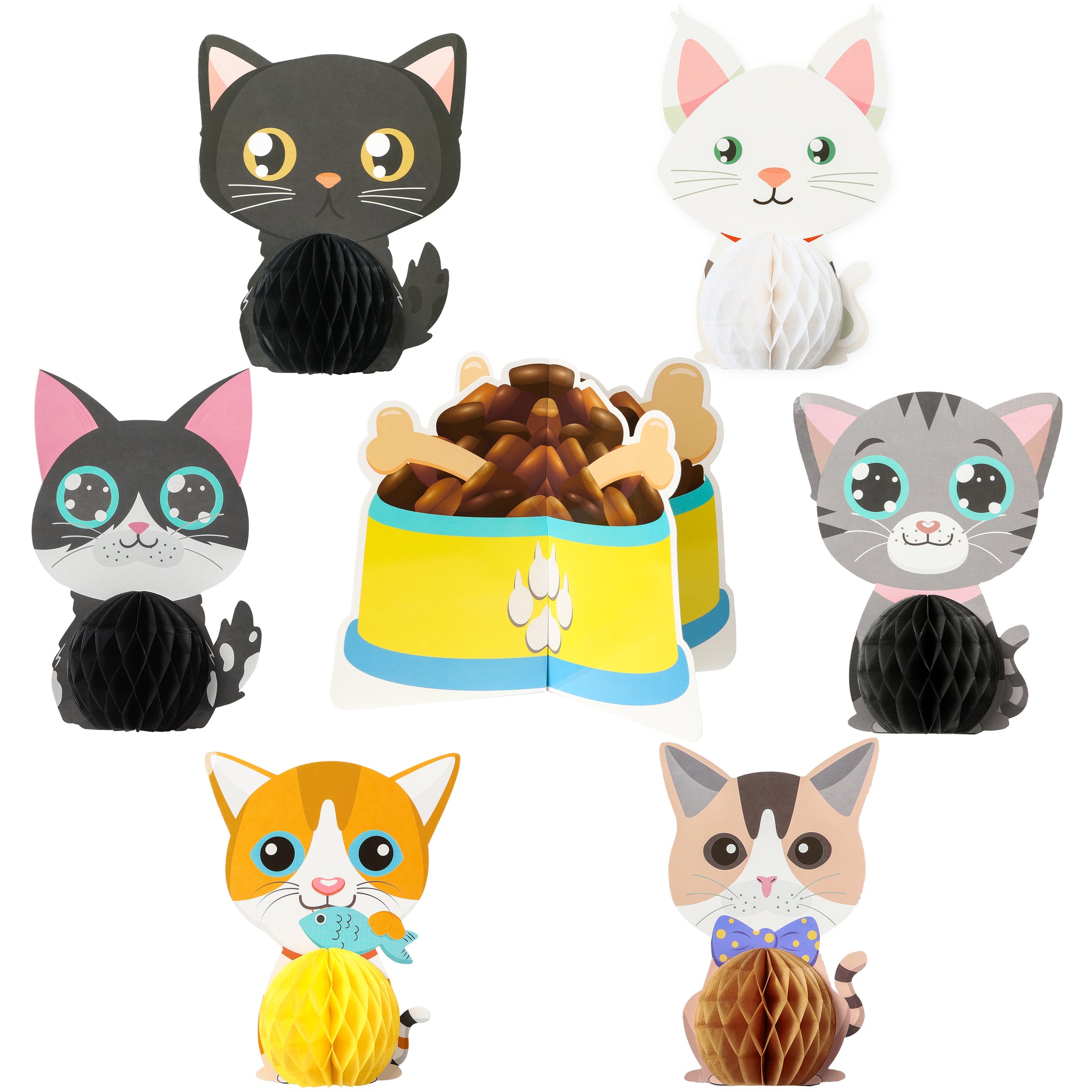 MALLMALL6 7Pcs Cat Themed Honeycomb Centerpieces Kitty Birthday Party ...