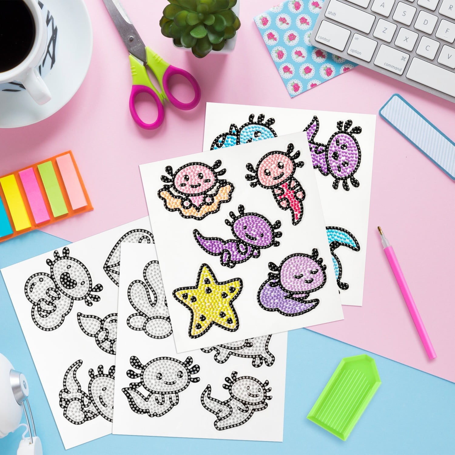 MALLMALL6 DIY Axolotl Diamond Sticker Art Craft 30Pcs Colorful Round ...