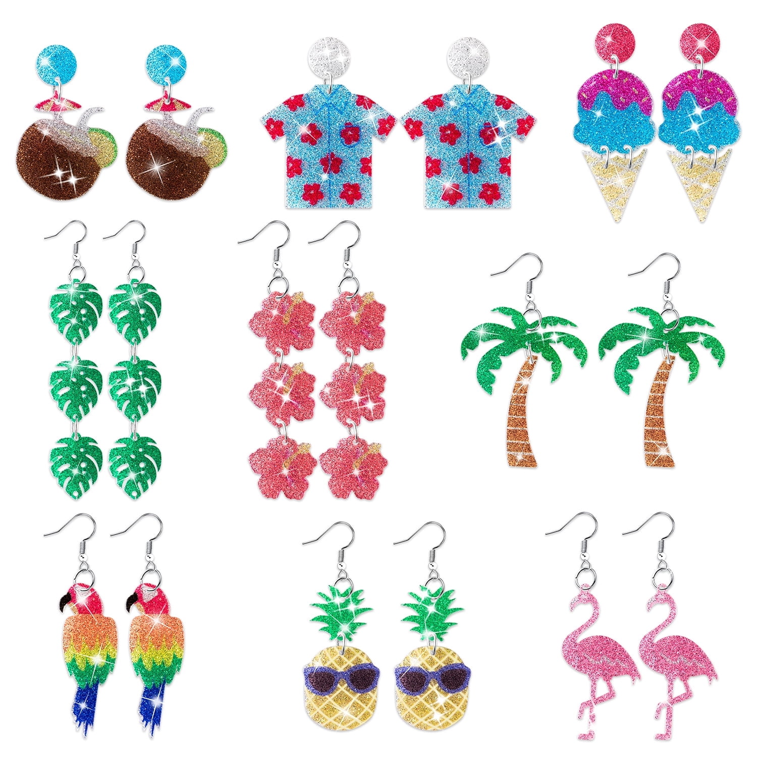 MALLMALL6 Hawaiian Tropical Acrylic Earrings 9 Pairs Dangle Earrings ...