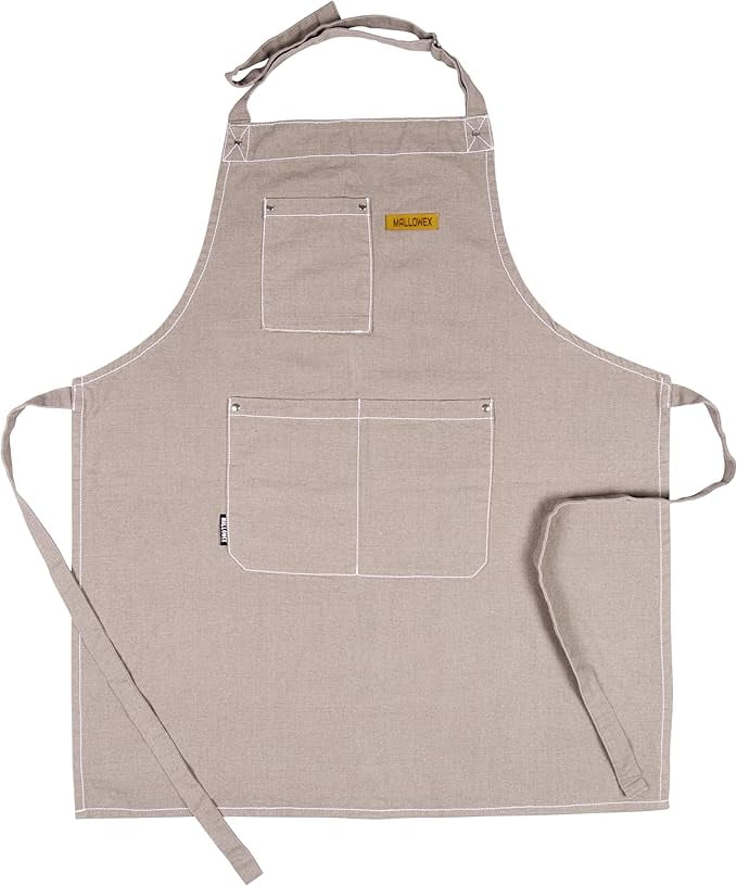 MALLOWEX Womens Canvas Apron for Kitchen with an Adjustable Neck with ...
