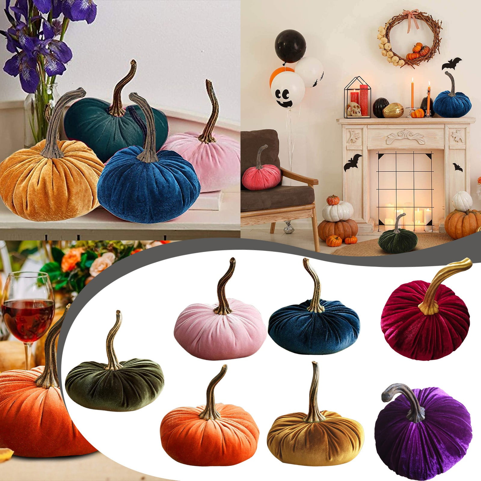 MALLTOP SHAWN 7PC Soft Handmade Velvet Pumpkins Decor Super Soft ...