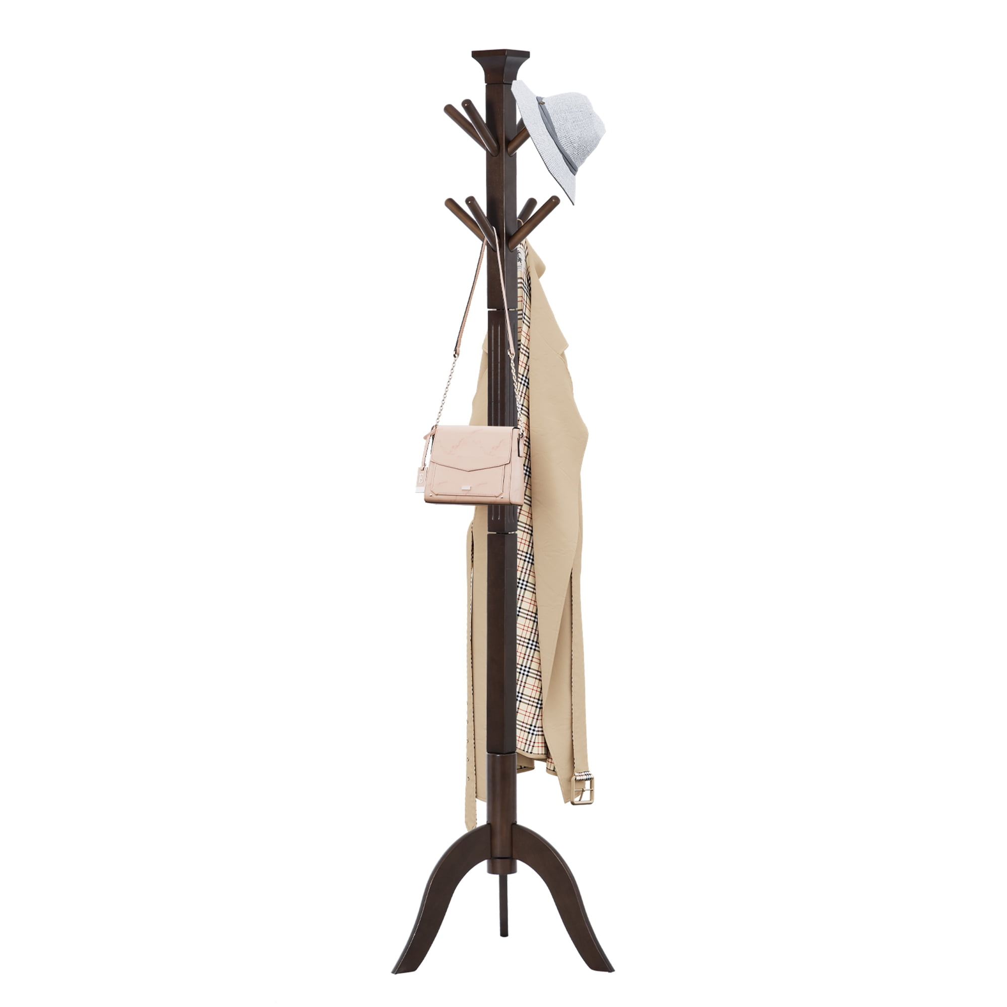 MALOL 10 Hooks Wooden Coat Rack with Solid wooden Base Free Standing ...