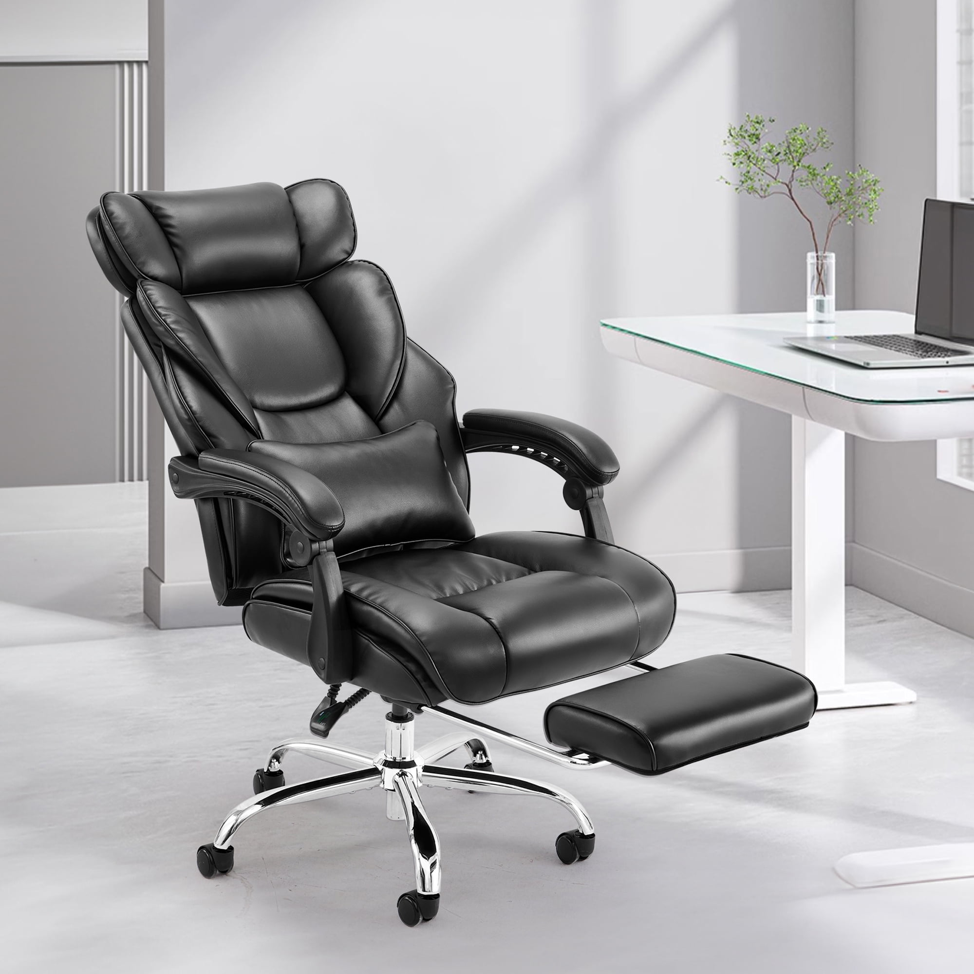 MALOL Executive Office Chair High Back with Footrest Leather Reclining ...
