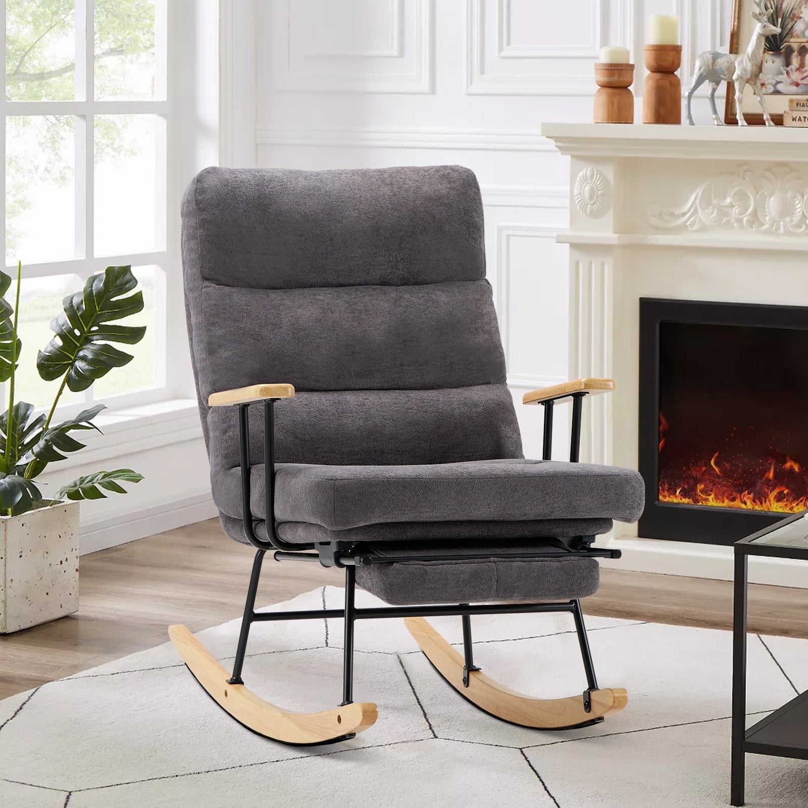 MALOL Teddy Rocking Chair Nursery with Footrest-Glider Rocker Chair and ...