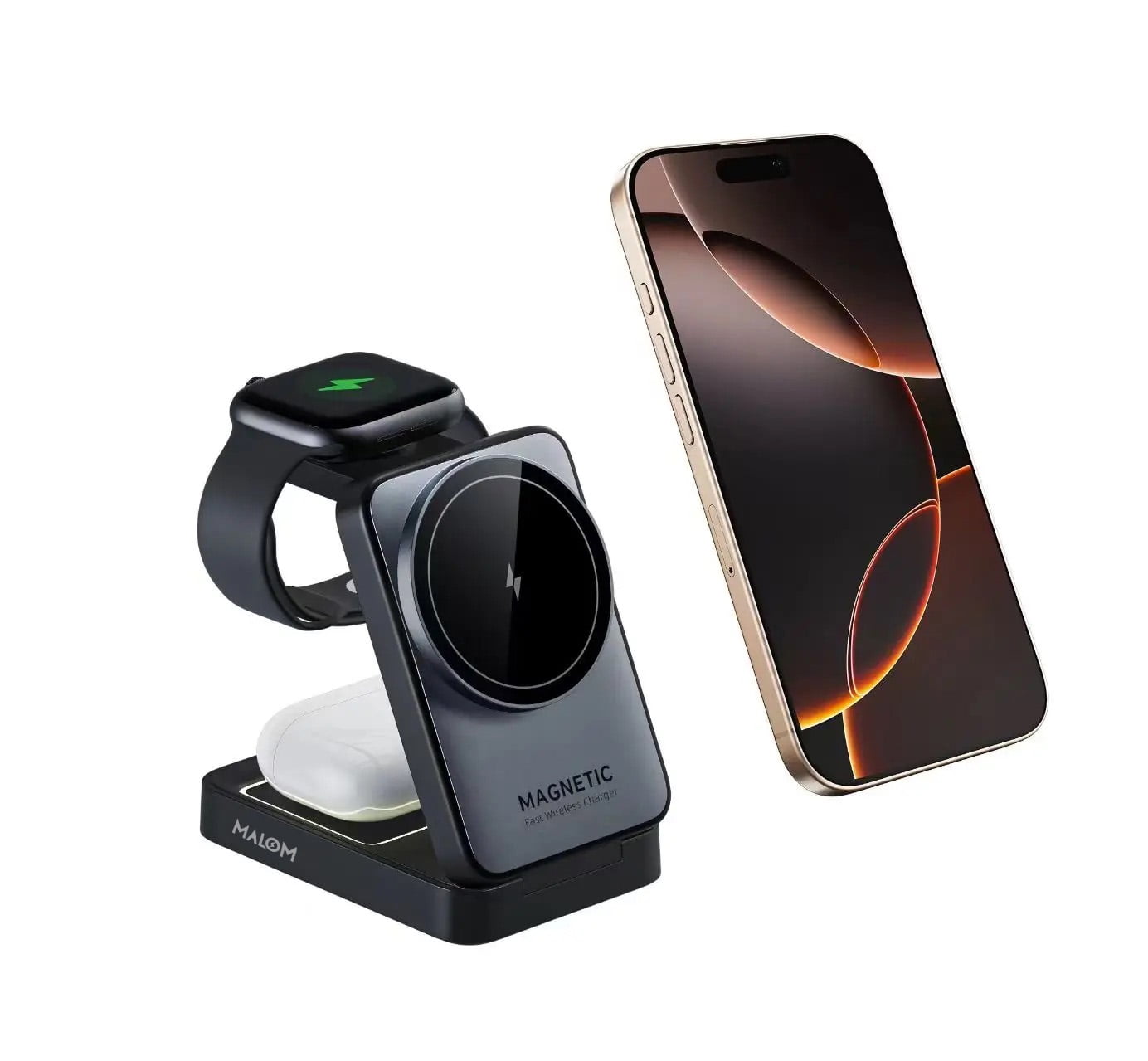 MALOM 3-in-1 MagSafe Wireless Charging Station for iPhone 16/15/14/13 ...